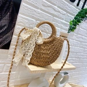 Bags | Drawstring Straw Braided Crossbody Bag | Poshmark